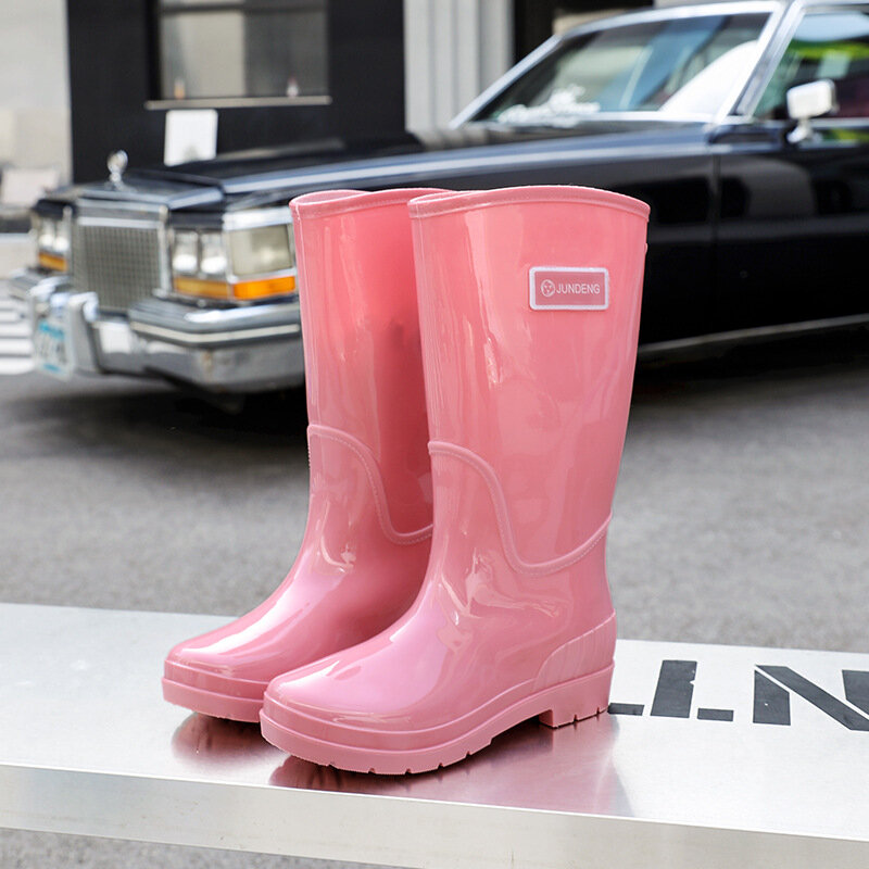 Новые однотонные женские резиновые сапоги для взрослых, высокие, нескользящие, водонепроницаемые, для кухни, работы, из ПВХ, для женщинРазмер обуви. EU:40-41