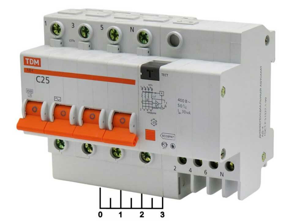 Дифавтомат 25A/30мA 3П+N АД-4 TDM (SQ0221-0007)