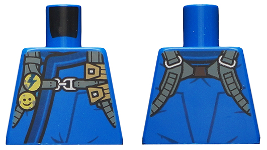 Torso Ninjago Robe with Dark Blue Hem and Dark Bluish Gray Harness Pattern, 973pb3614 Blue U