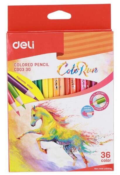 Карандаши цветные Deli ColoRun, 36 цветов, EC00330