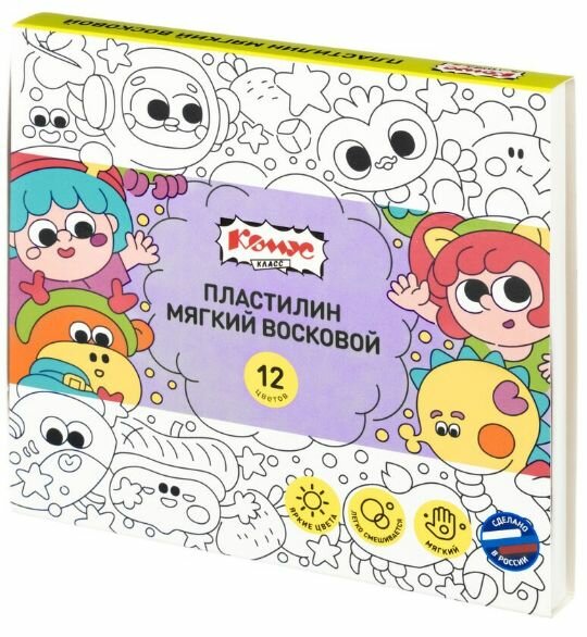 Пластилин мягкий восковой Комус Класс Миники, 12 цветов, 180 г, со стеком