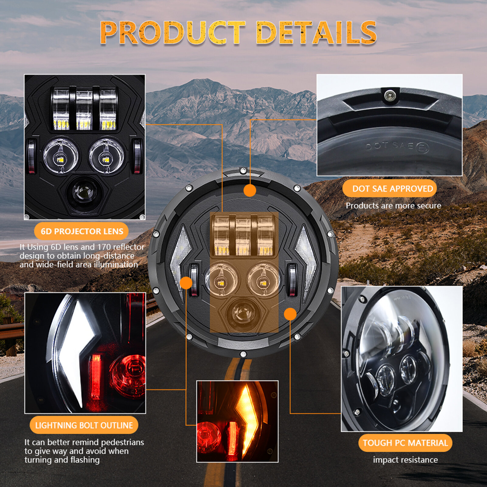 2 шт. 7-дюймовая светодиодная фара для автомобиля, мотоцикла с ДХО/указателем поворота/ближним светом/дальним светом 7-дюймовая круглая сменная фара для Jeep Wrangler JK TJ LJ CJ с адаптером H4 - H13