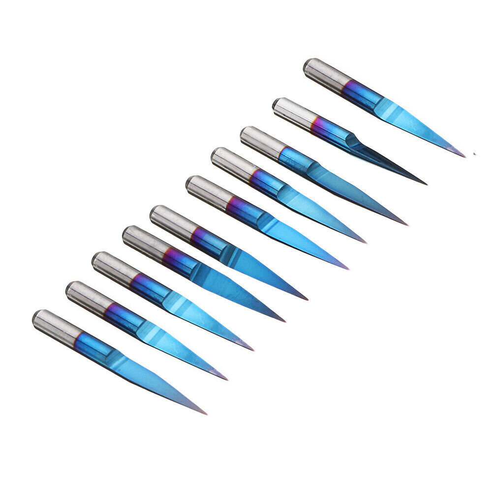 10шт Фрезы для 3D фрезерования PCB с голубым покрытием 3.175мм из карбида вольфрама формы V 10/15/20/25 градусов режущие наконечники для гравировки инструменты для ЧПУ фрезерных станков