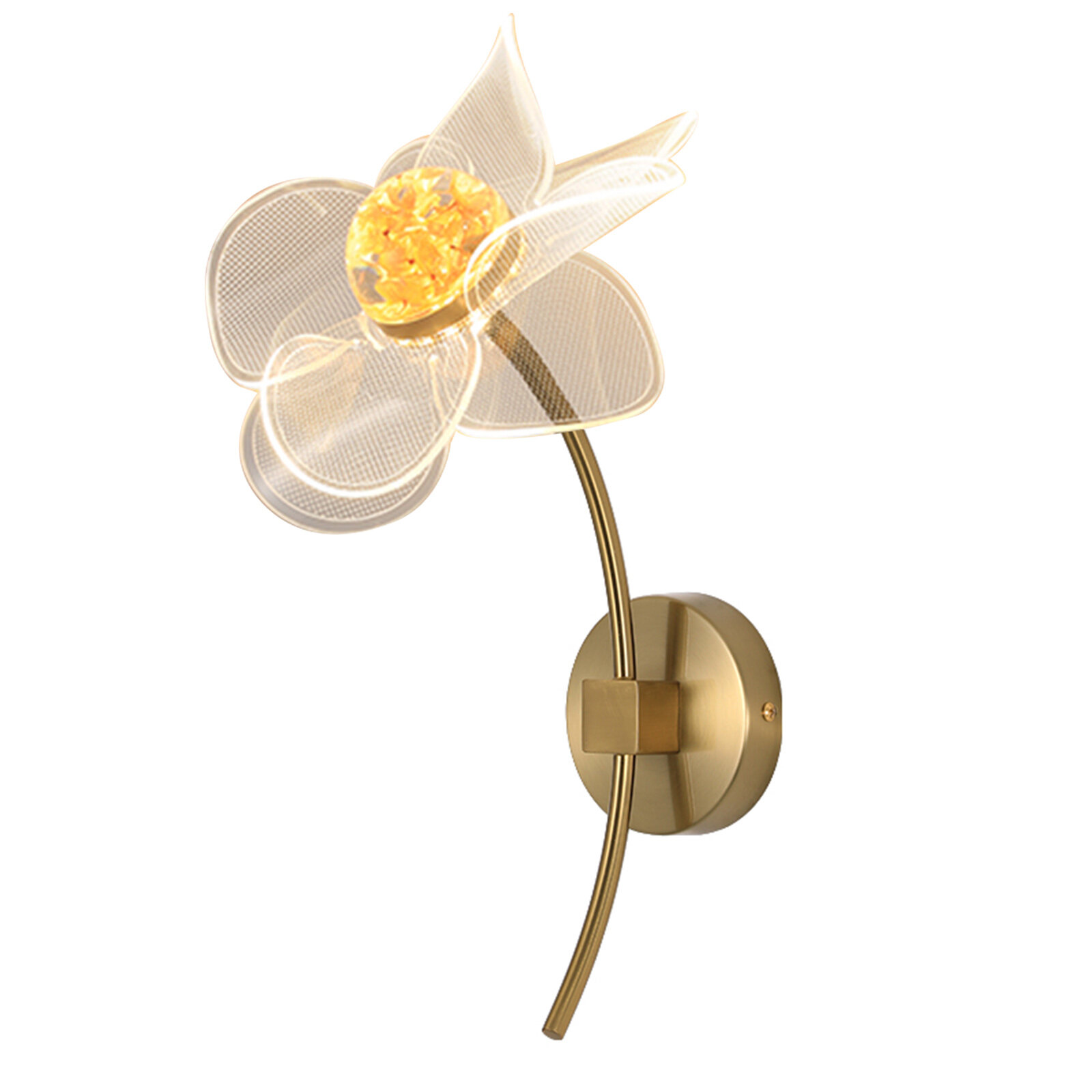 Светильник настенный винтажный для стен Flower, свет для интерьера дома, для гостиной, спальни, коридора, светодиодный прибор, формы цветка, 3-х цветной регулируемый, 6Вт, 85В-265В, золотистый, металл, акрил, 39*21*20см, 5-8 кв. м