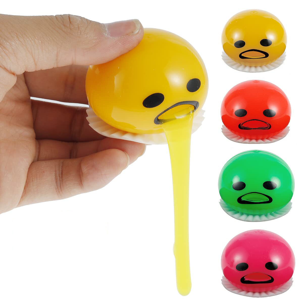 4 Pcs Yellow Round Sucking Vomiting Lazy Egg Yolk Vent Decompression Squeeze Toy Puking Ball Stress Relief Toys Fidget Sensory Toys Tricky Game for Kids Adults TPR rubber 5.5x5.5x4 cm Yolk Type Squeeze fidget toy Stress relief toy