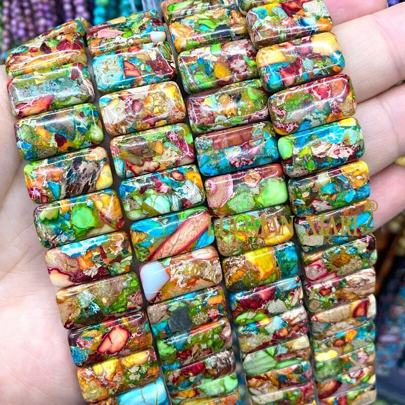 Бусы из яшмы colorful, плоские бусины 10x20 мм