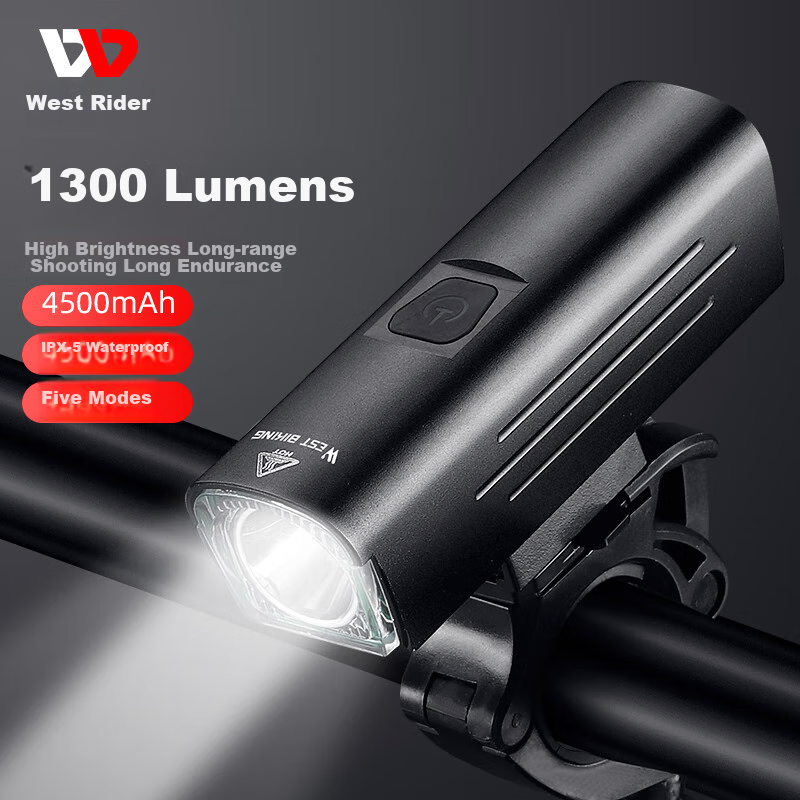 WestBiking Bicycle Light, Front Light, 1300 High Lumens, Waterproof, Quick-Charging Illumination, Safety Warning Light
