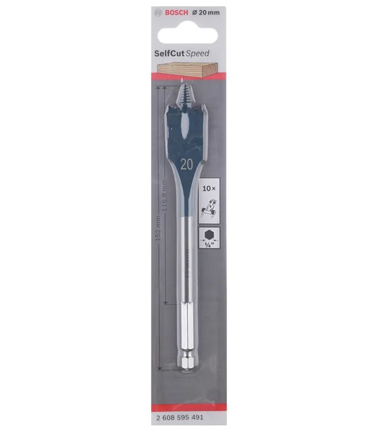 Сверло перовое по дереву Bosch, 20х152мм, 2608595491