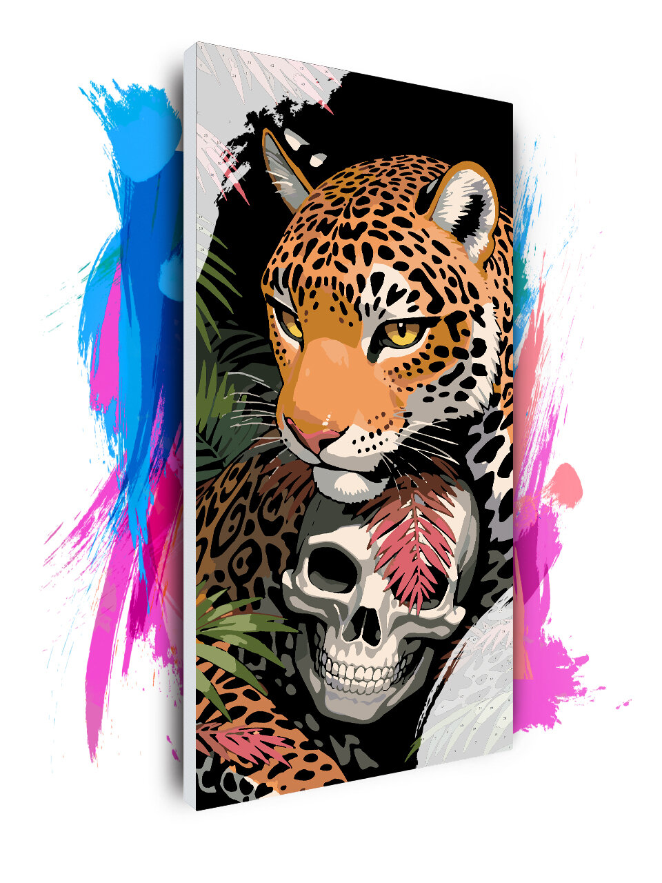 Картина по номерам на холсте Ягуар с черепом, 30 х 60 см