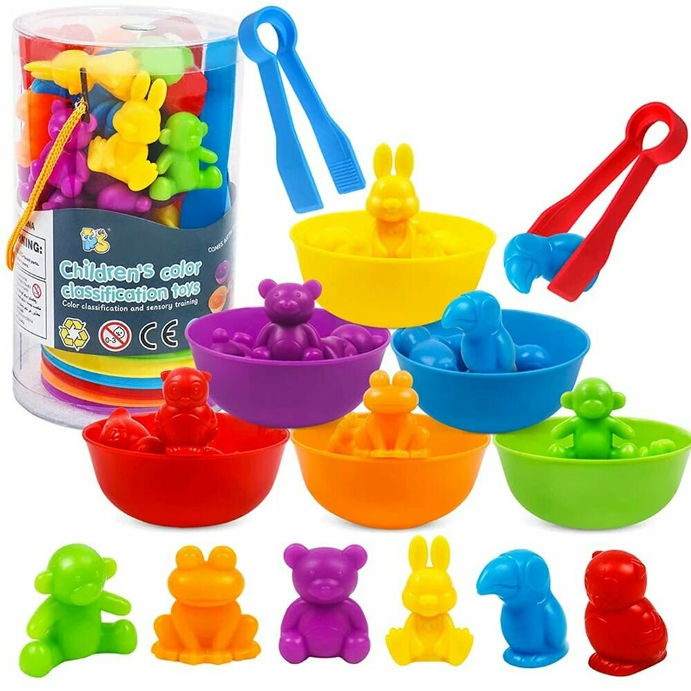 Сортер Монтессори с пинцетом, развивающий набор для детей фигурки животных MMJYSLIM