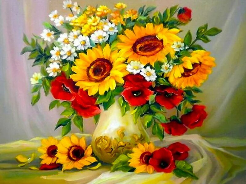 5D DIY Алмазная картина Подсолнух Букет Полная круглая Алмазная мозаика Цветок Алмазная вышивка Комплект Стразы Домашнее украшение