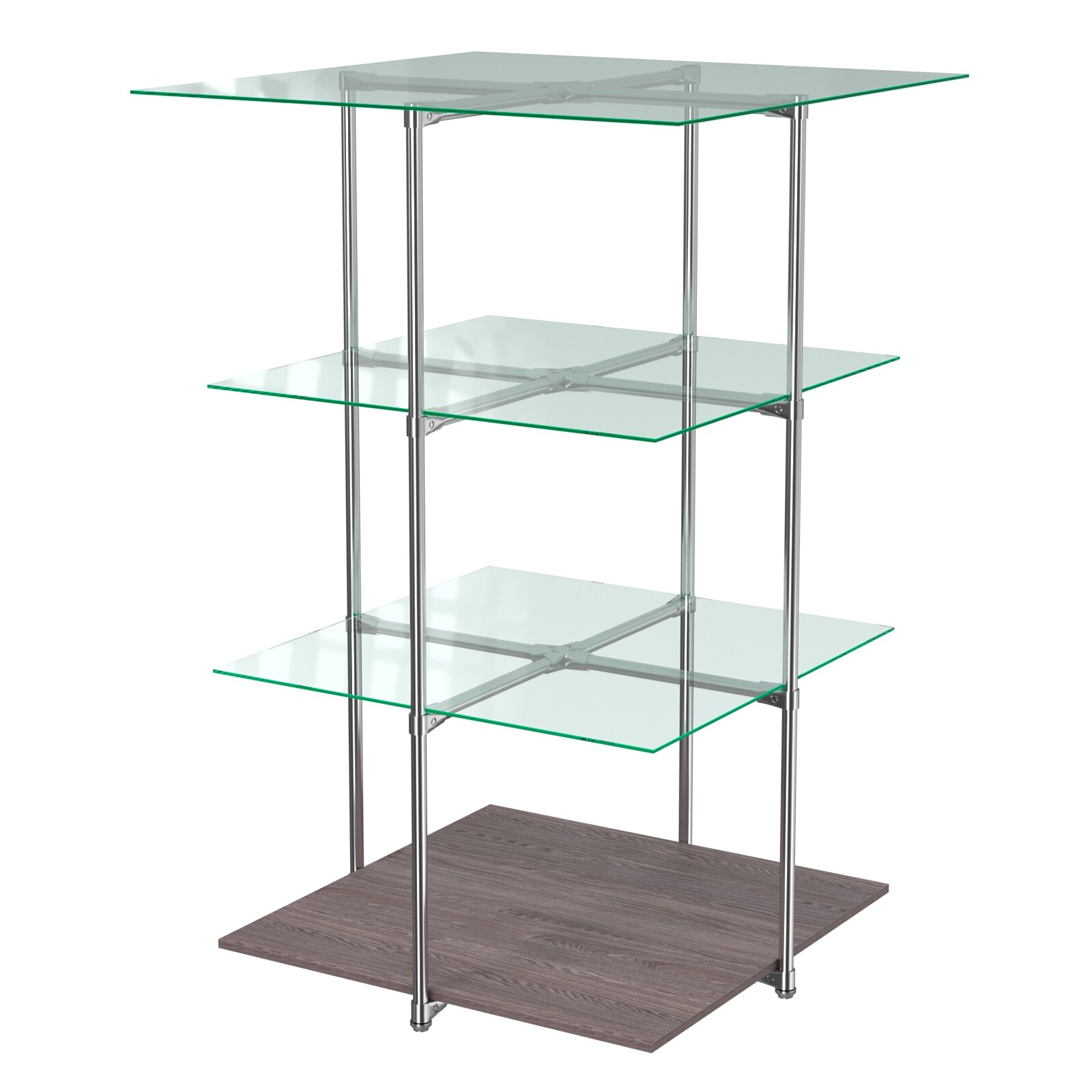 Торговый стенд Экспозиция с полками №1 (с тремя стеклянными полками 6 мм), Ясень Анкор темный