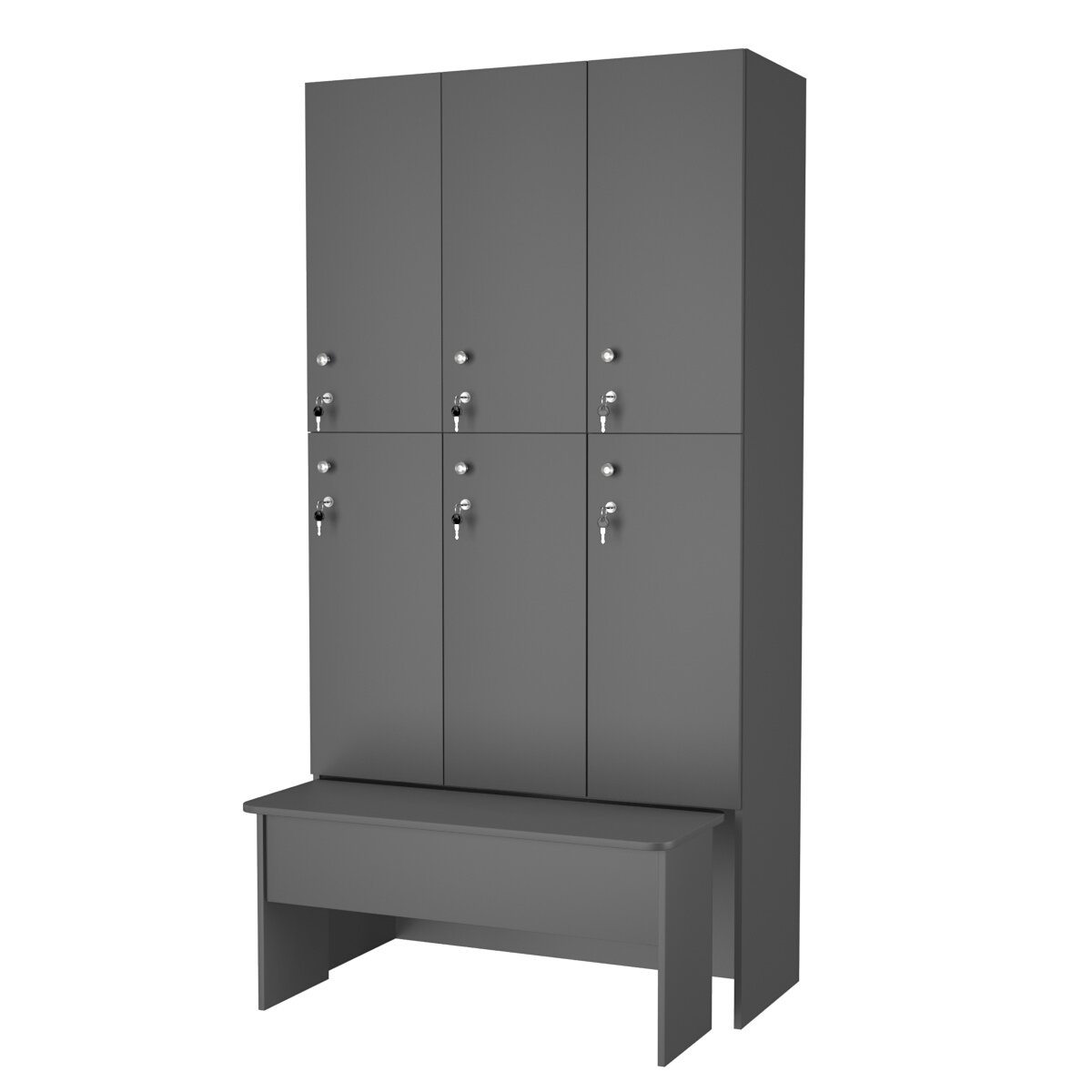 Шкаф для раздевалок с задвижной скамейкой комбо-дуо №3-2, Антрацит