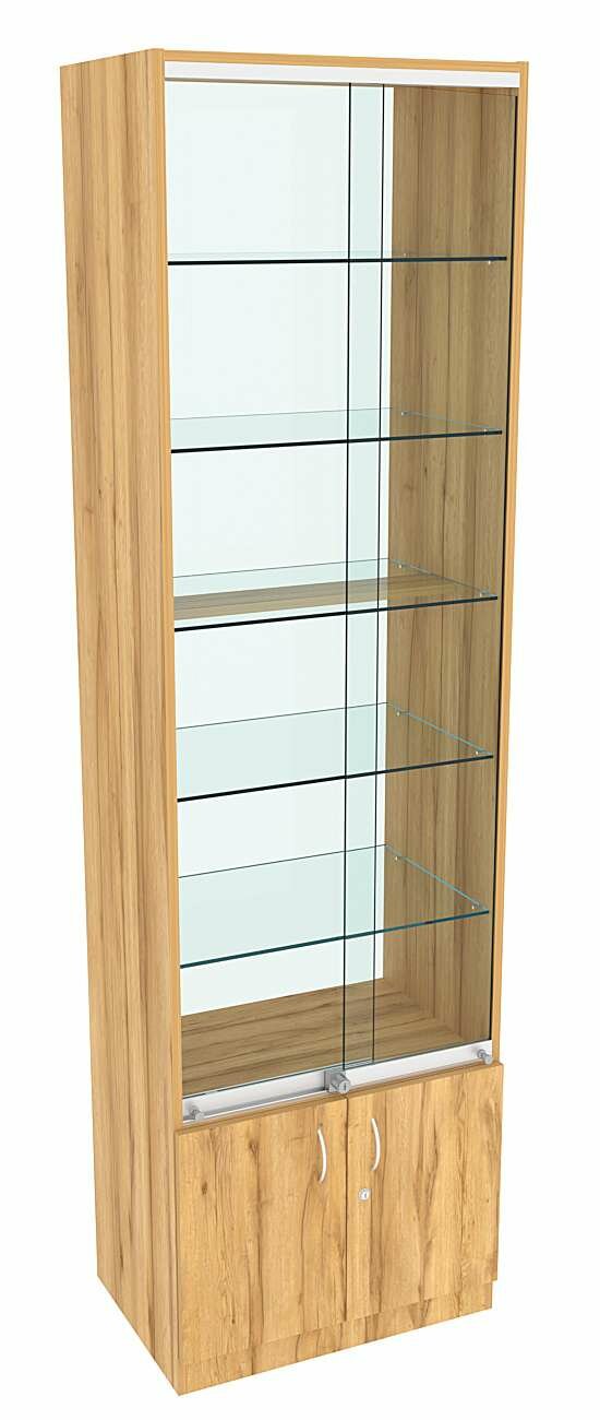 Витрина сэсп-z №2-400 (З/C - Стекло) со стеклянными полками и шторками, Дуб Золотистый