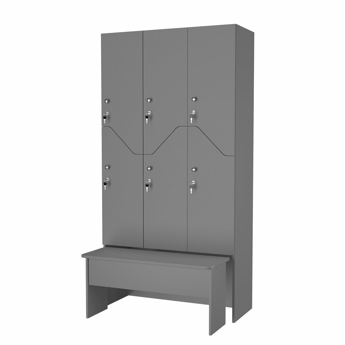 Шкаф для раздевалок с задвижной скамейкой комбо-элегия №3-2А, Темно-Серый