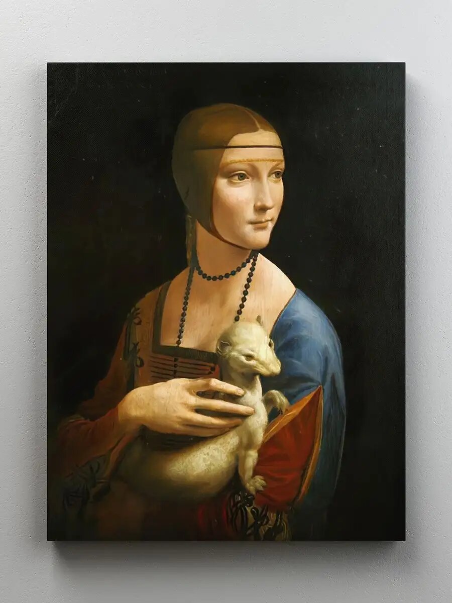 Интерьерная картина на холсте, репродукция "Дама с горностаем - Леонардо да Винчи" размер 30x40 см