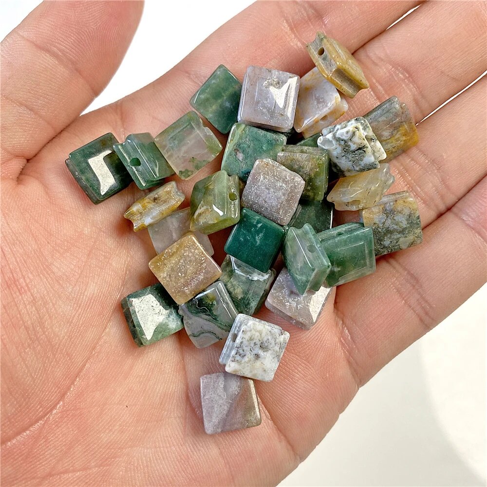 Плоские квадратные бусины из тигрового глаза, пирита, амазонита, Изумрудный, 15PCS, Indian Agate