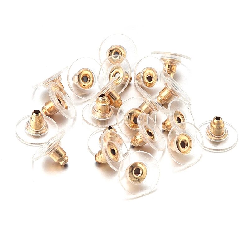 Силиконовые заглушки для сережек-гвоздиков Tiparts 10 мм 200Pcs, KC Gold