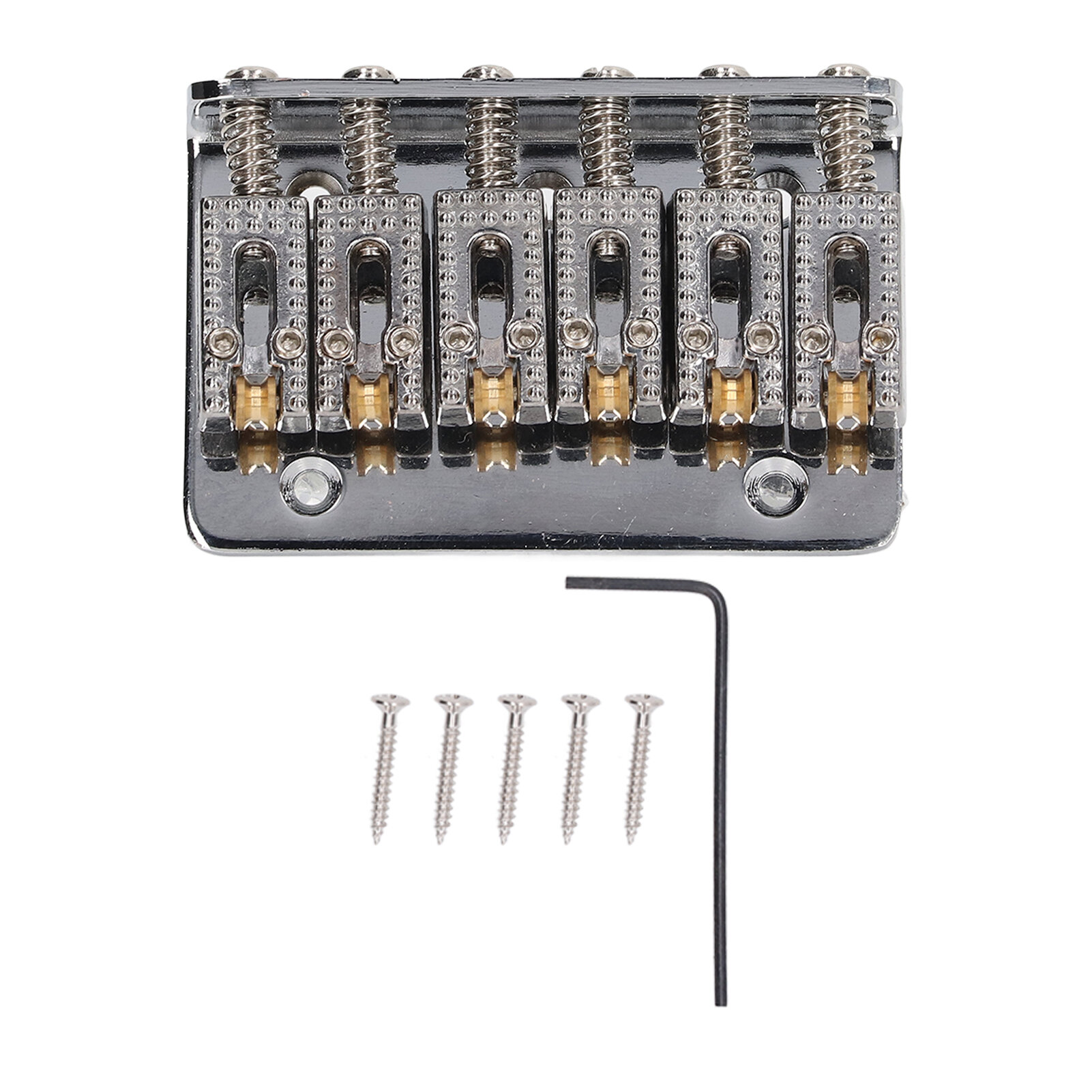 Бридж для электрогитары, 6 струн, 65 мм, глянцевый металлический, хардтейл, фиксированный, сменный, серебристый.