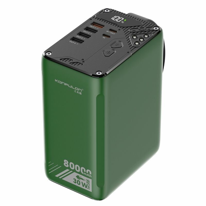 Дополнительный аккумулятор Konfulon 80000 mAh 22,5W PD30W Green, A49Q
