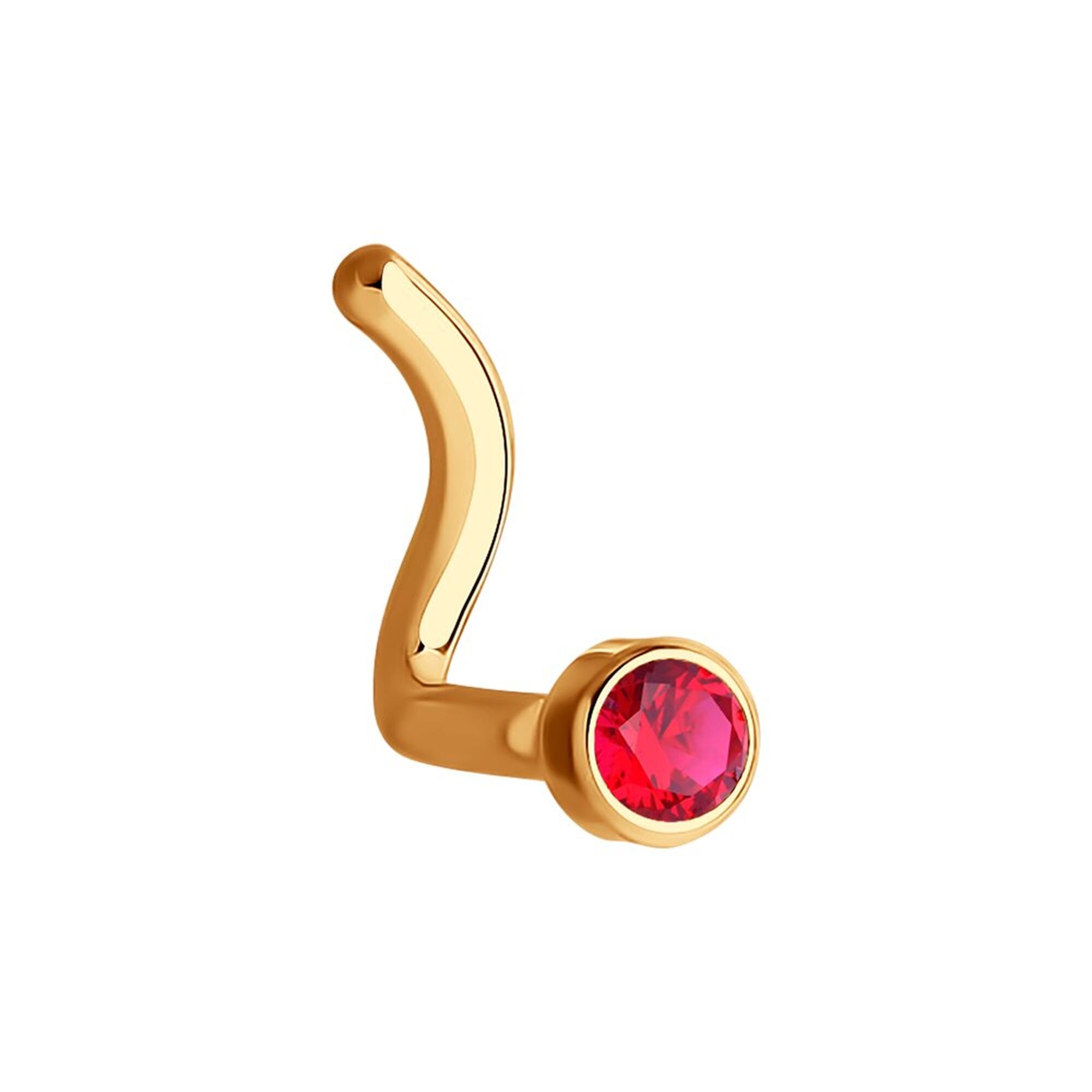 Пирсинг в нос, красное золото, 585 проба, рубин синтетический