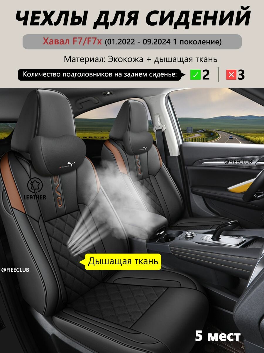 Чехлы для сидений Haval F7 / хавал F7x 1 поколение кожаные, всесезонные, специально для автомобилей Great Wall Haval