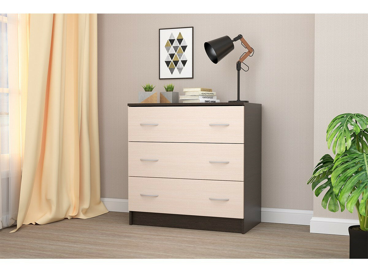 Комод из ЛДСП, с 3-мя выдвижными ящиками для хранения, венге/белфорт