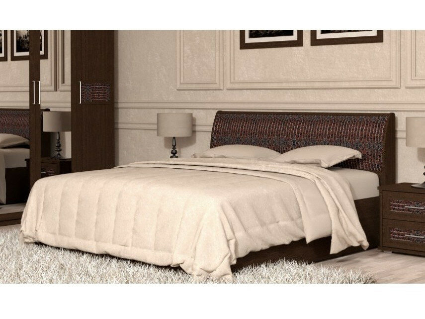 Кровать 140х200 с настилом ДСП в комплекте, Венге (вставки из экокожи)