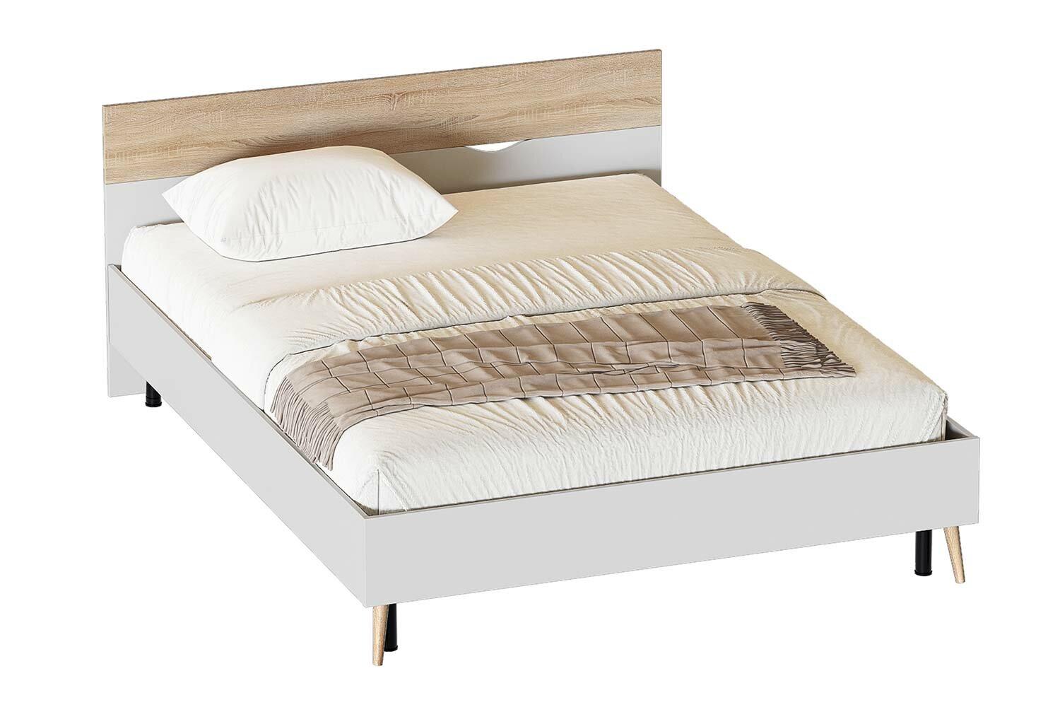 Каркас двуспальной кровати Соната, 180х200 см, белый фон, дуб сонома, без основания и подъемного механизма