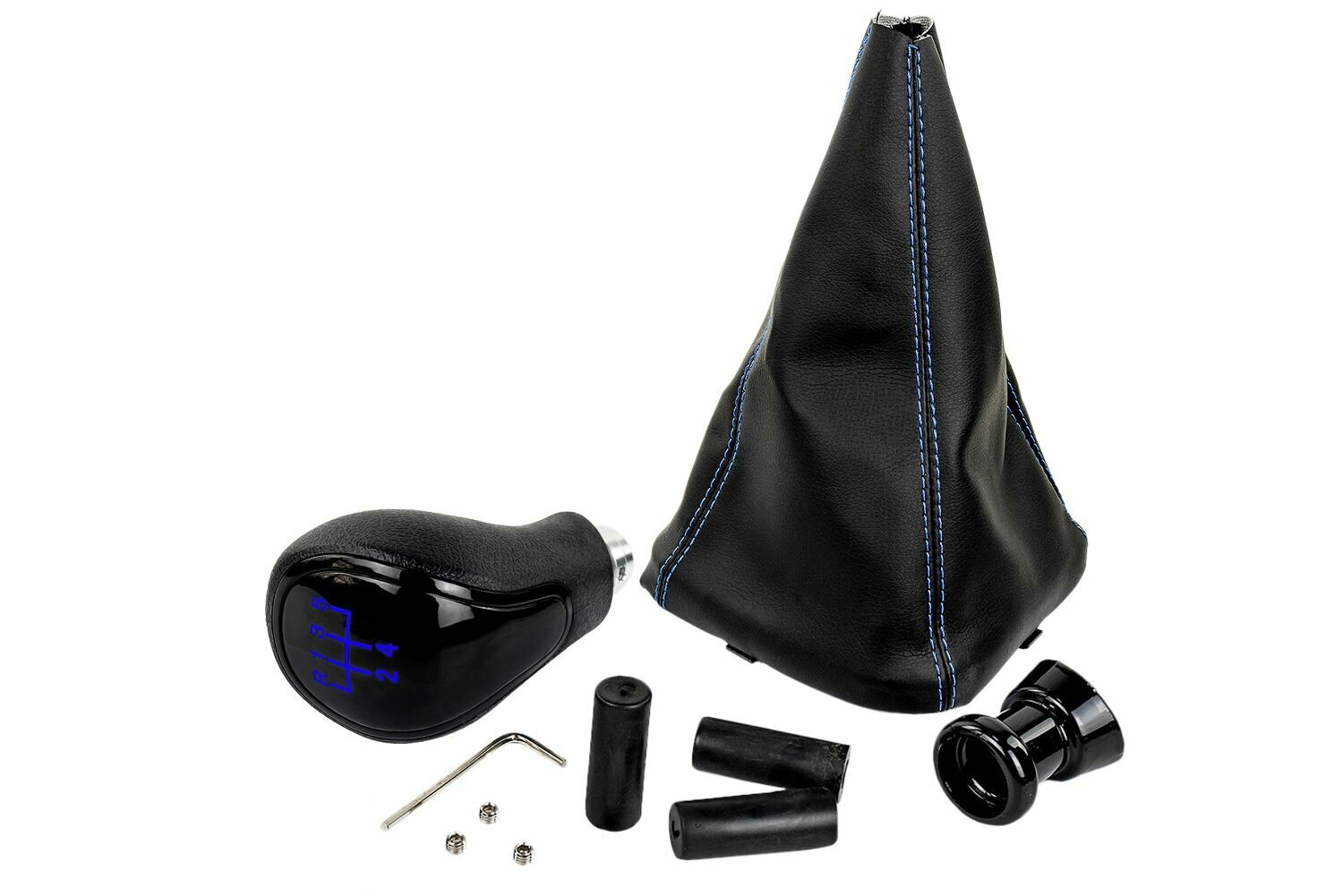 Ручка КПП черный лак с синей LED подсветкой и пыльником с синей строчкой для ВАЗ 2110, 2111, 2112