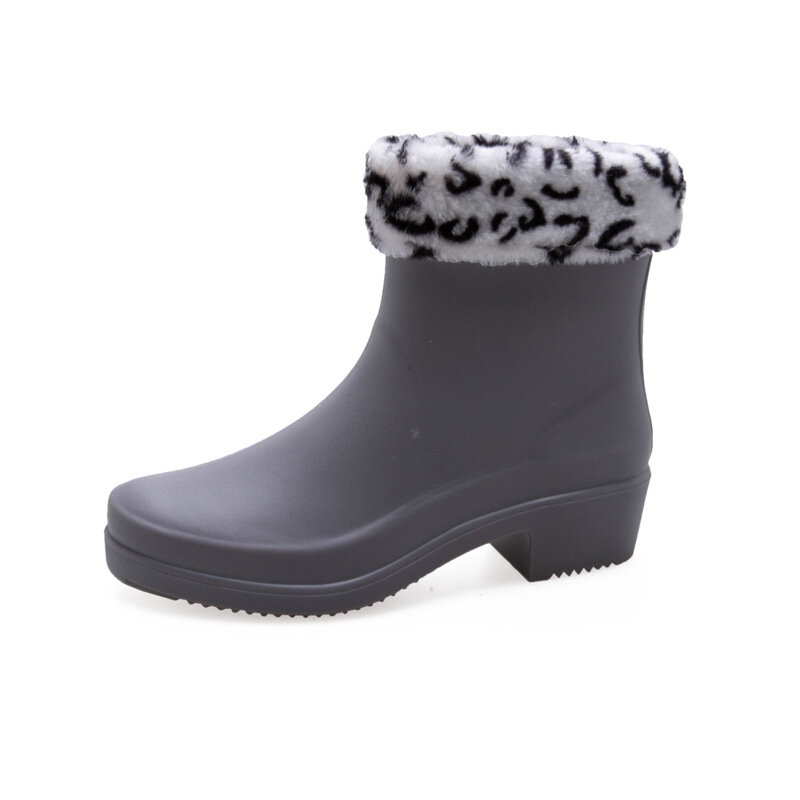 Летние полусапожки резиновые сапоги женские на высоком каблуке модная верхняя одежда резиновые туфли короткие резиновые сапоги для взрослых средней высоты водонепроницаемые ботинки теплые хлопковые сапоги для женщинEU:38