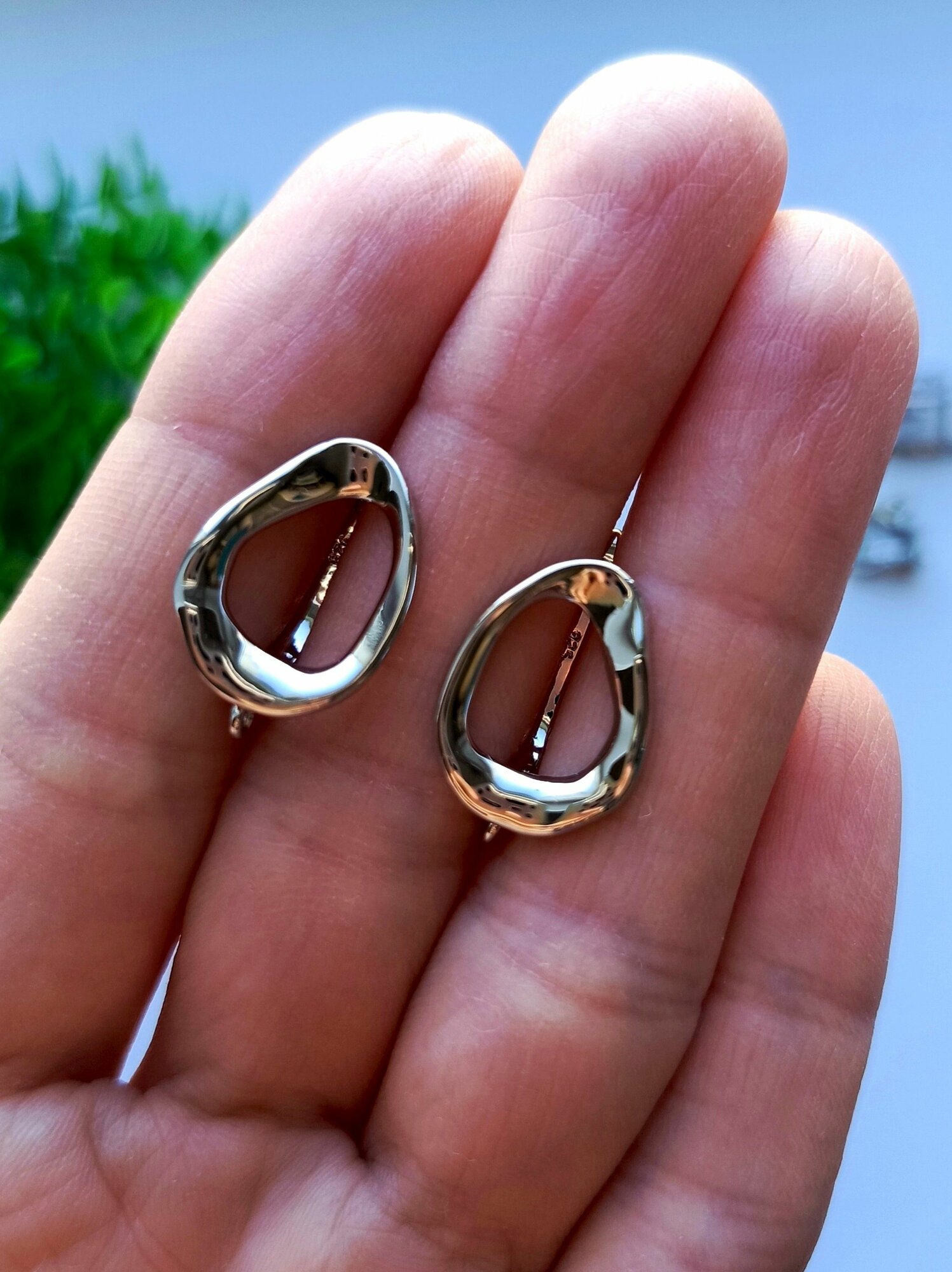 Швензы для сережек Неправильный овал английский замок. Латунь, родий. 1 пара. Корейская фурнитура для бижутерии