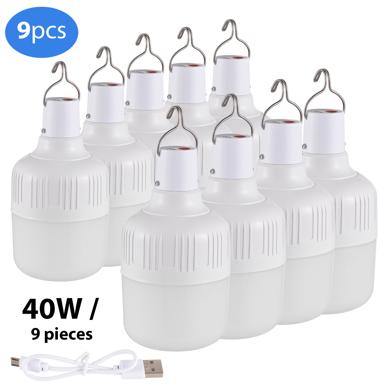 9 шт. аварийных лампочек 40 Вт перезаряжаемая светодиодная лампочка с крючком 5 передач регулируемый энергосберегающий кемпинговый фонарь для походов аварийный рюкзак рыболовный рынок освещение киоск лампа