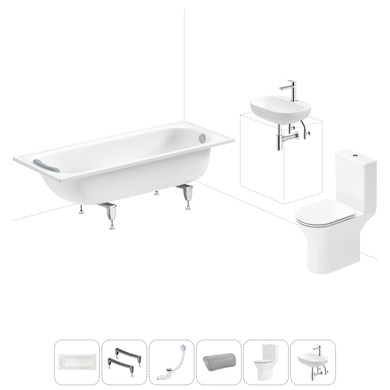 Стальная ванна 170х70 Sanitana BLB Europa 20220665R в наборе 6 в 1: металлическая ванна 170 х 70 см, ножки, слив-перелив, подголовник, унитаз, раковина с комплектом для подключения