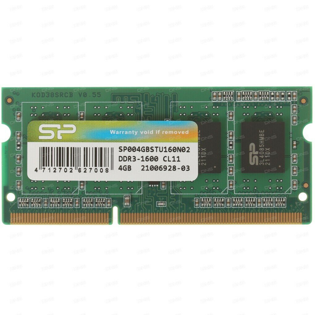 Оперативная память Silicon Power (SP004GBSTU160N02) SO-DIMM DDR3 4 ГБ - 1 шт, 1600 МГц