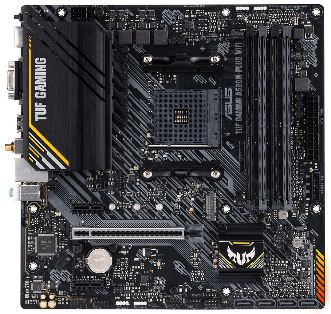 Материнская плата ASUS TUF GAMING A520M-PLUS WIFI (TUF GAMING A520M-PLUS WIFI) - AM4, AMD A520, 4хDDR4-3200 МГц, 1хPCI-Ex16, 1хM.2, Micro-ATX