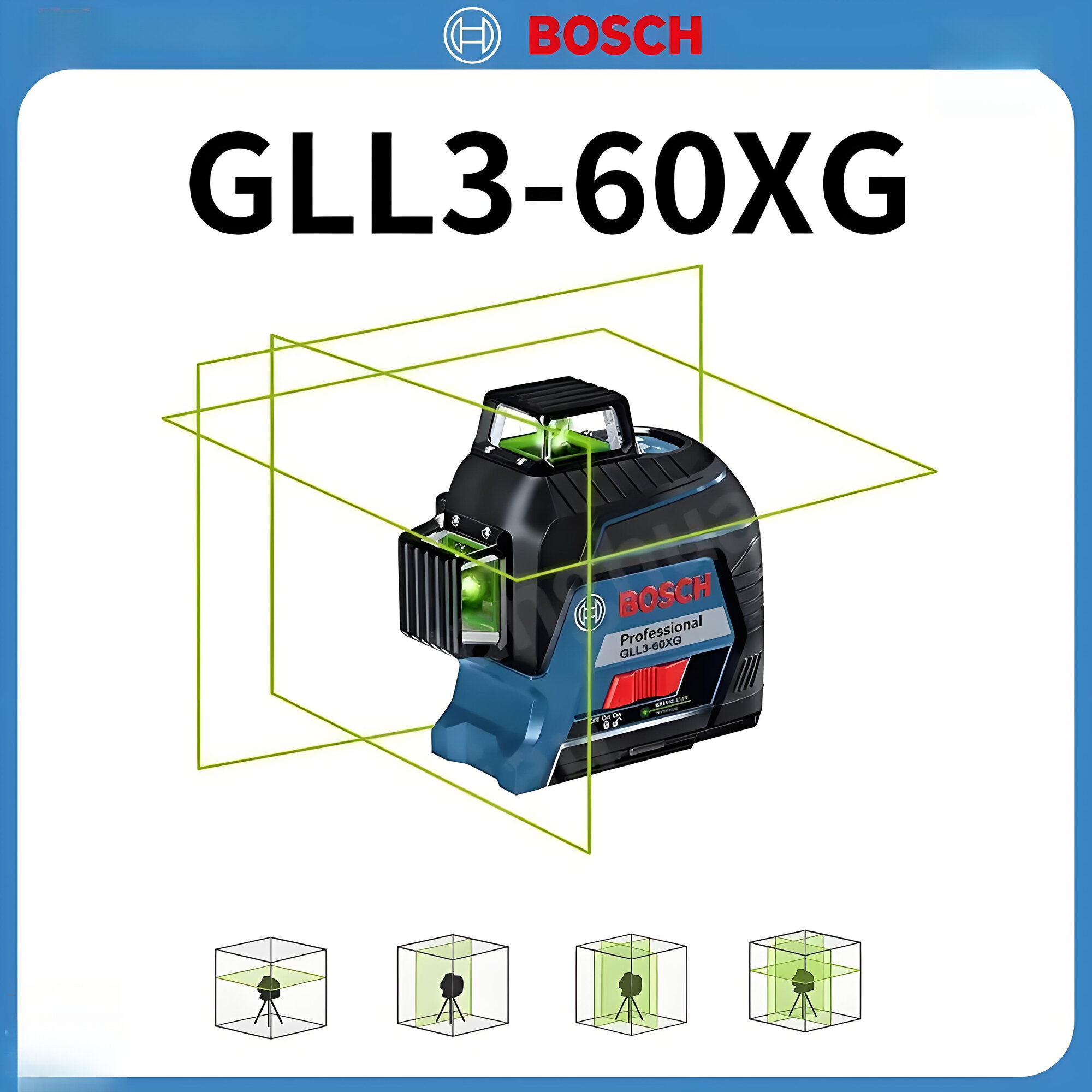 Лазерный нивелир Bosch GLL 3-60XG, зеленый луч, аккумуляторный