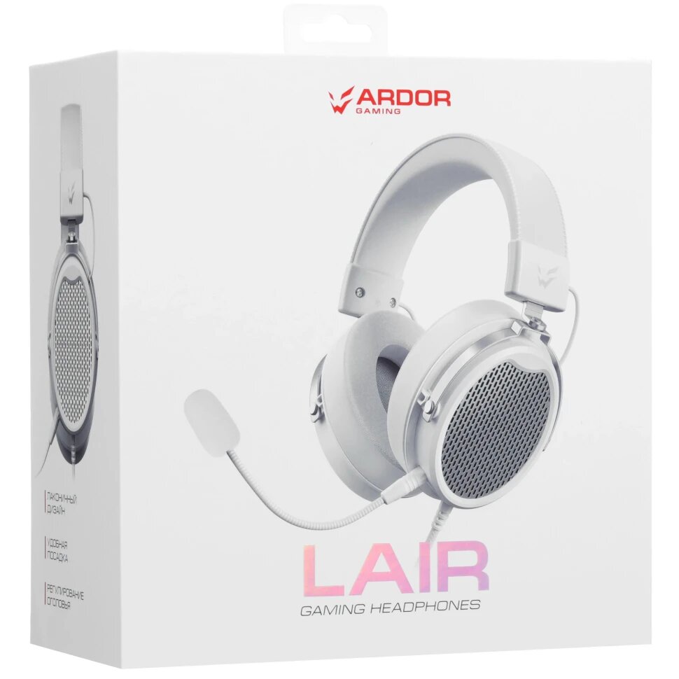 Проводные наушники ARDOR GAMING Lair, 2024, 7.1 Virtual, охватывающие, белый