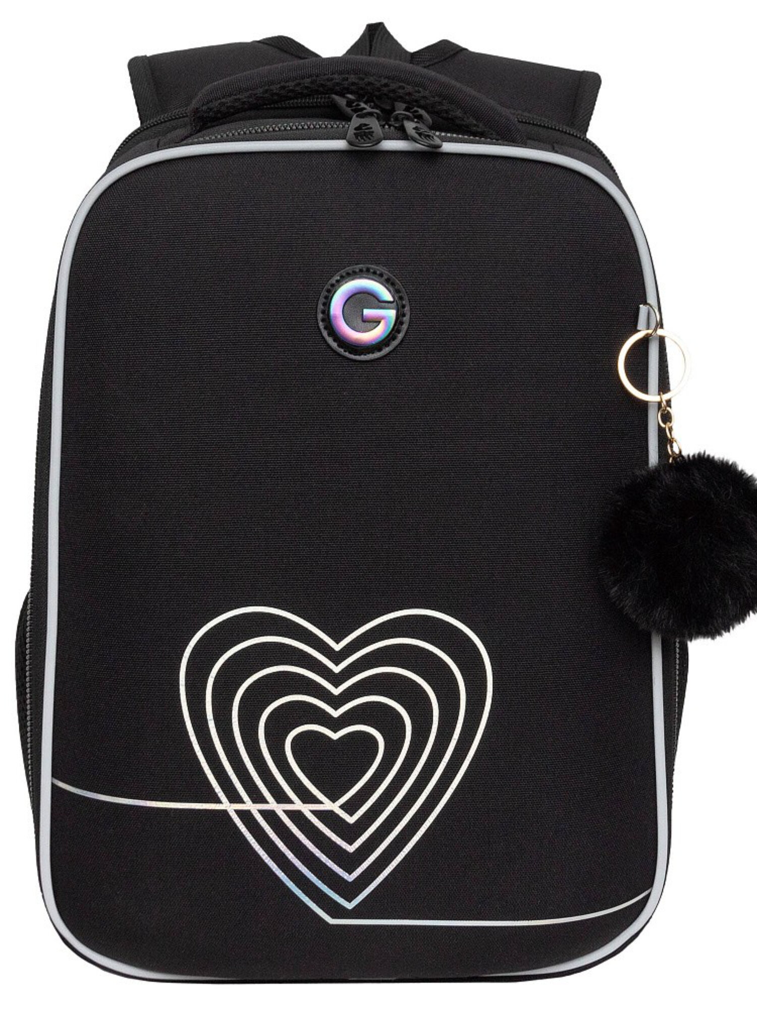 Ранец школьный для девочек GRIZZLY RAw-594-2, черный, 26х37х16