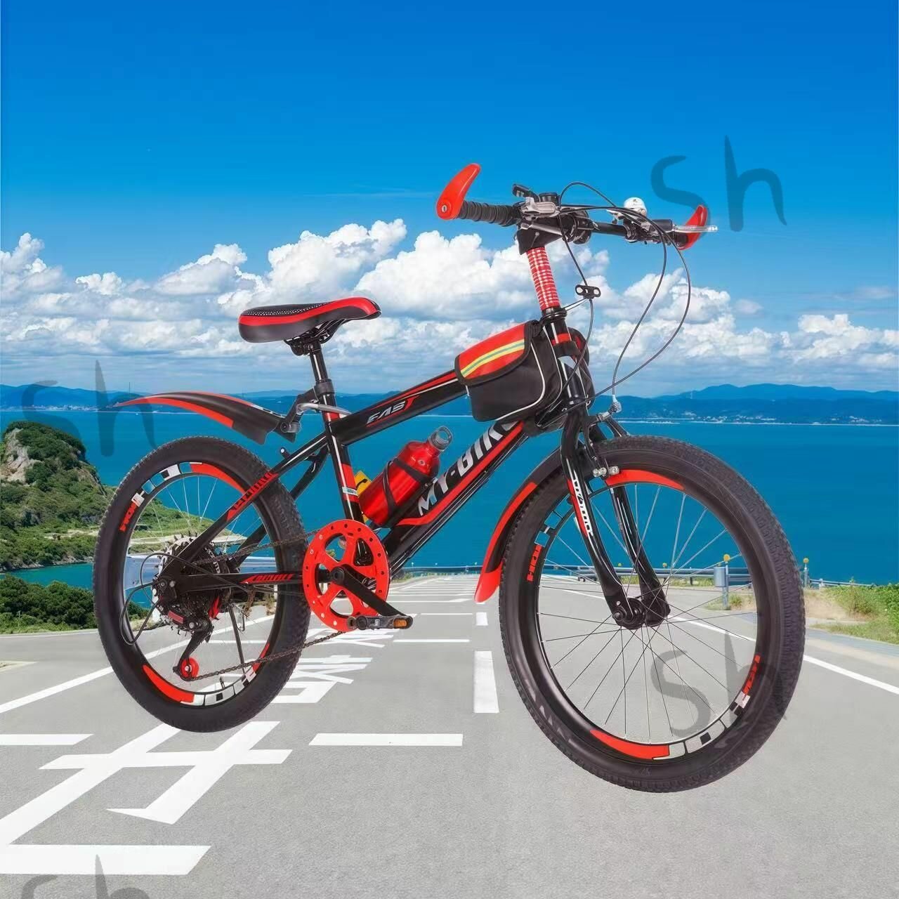 Велосипед горный "O60Q", 20", сталь, двухподвес, надувные колеса, черный/зеленый