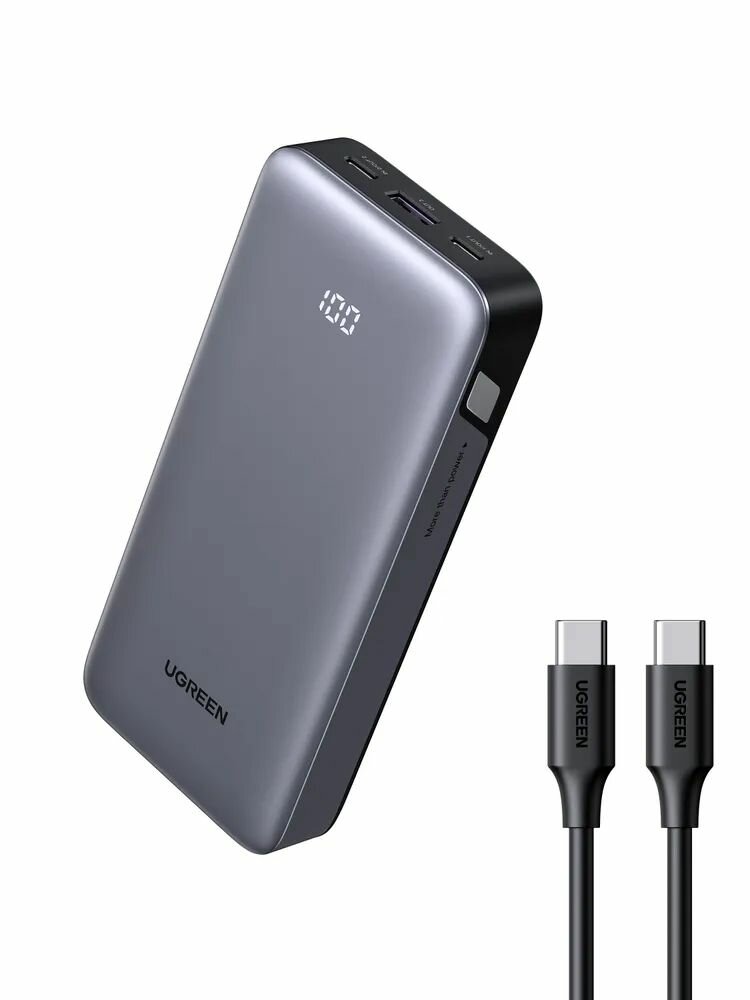 Внешний аккумулятор UGREEN PB532 (55989B) 20000mAh Two-way Fast Charging 2*USB-C&USB-A 30W Power Bank. Цвет: серый космос.