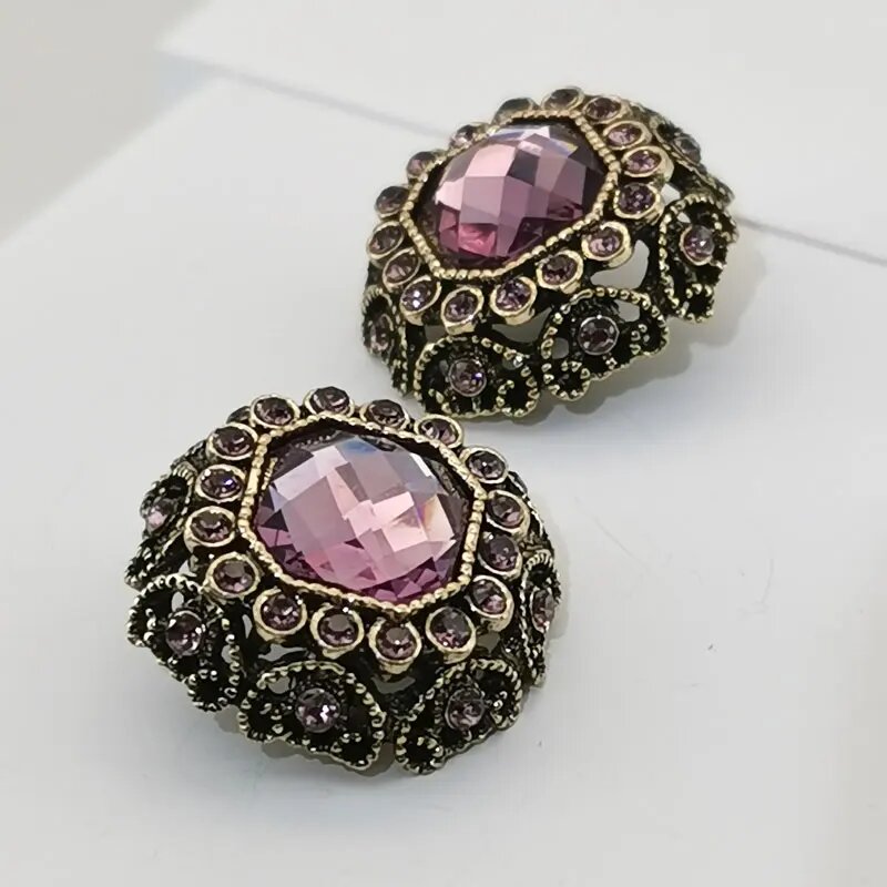 Фиолетовые серьги с кристаллом, 23 мм, 6 шт.