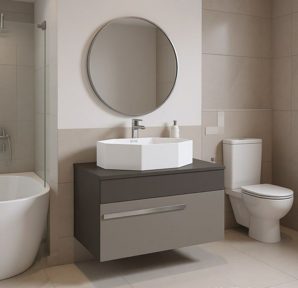 Мебель для ванной Вудлайн 65, темно-серый/серый, раковина Кристалл, зеркало Руан D65