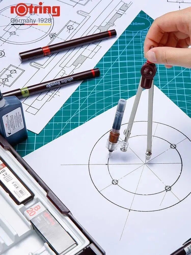 Набор изографов Rotring, для чертежных работ, герметичные, разноцветные — фото 1