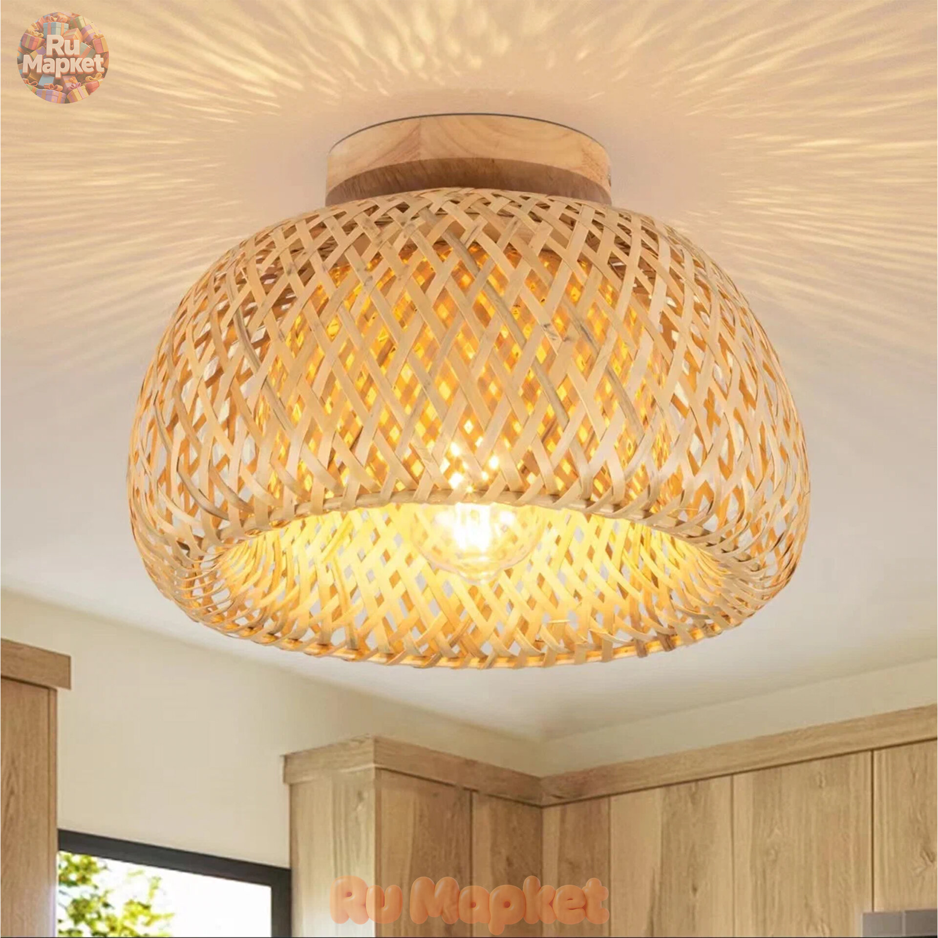 Потолочный светильник из деревянного ротанга, плетеная потолочная люстра, E27