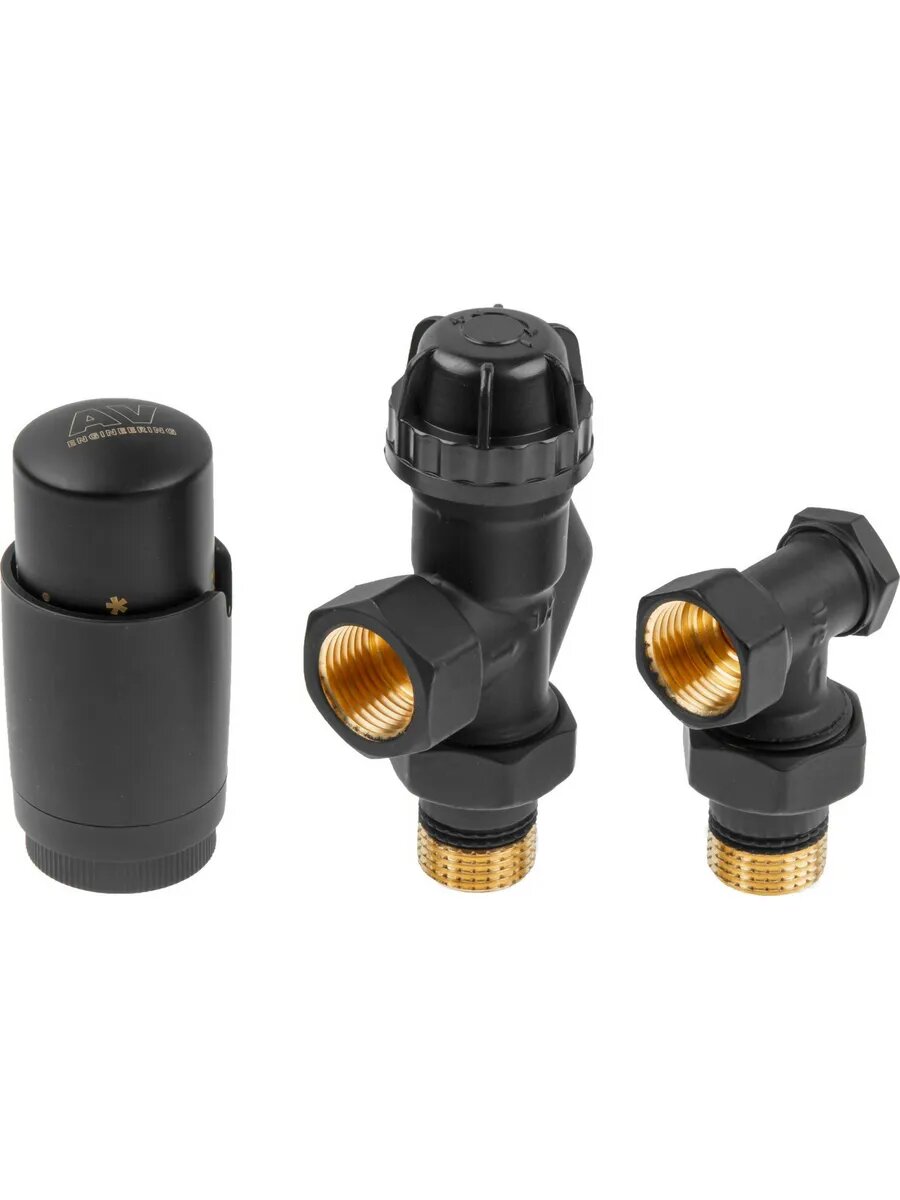 Комплект термостатический для радиатора отопления AV Engineering осевой Черный DN15 x 1/2" с термоголовкой (AVE32012B)