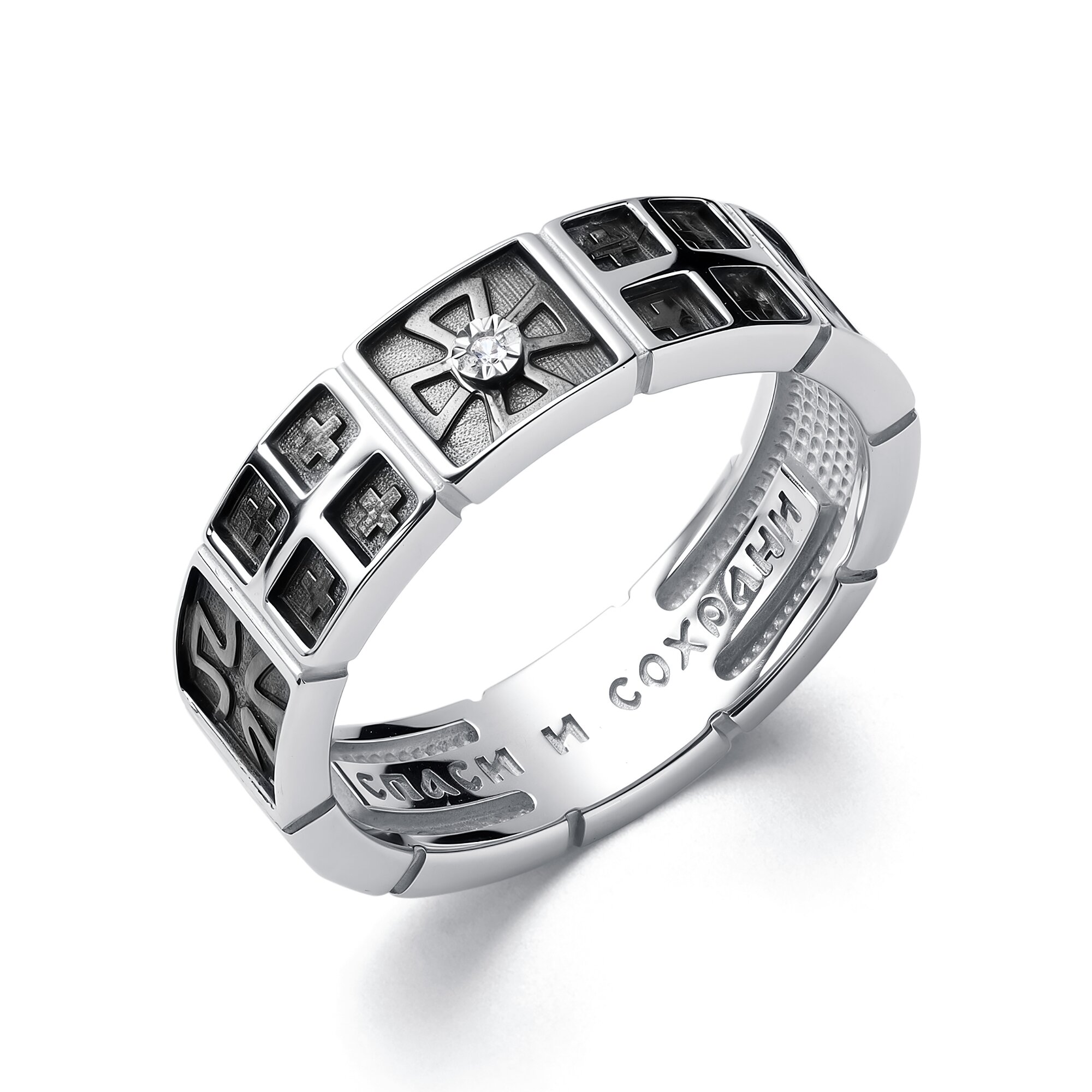 Кольцо, серебро, 925 проба, чернение, бриллиант