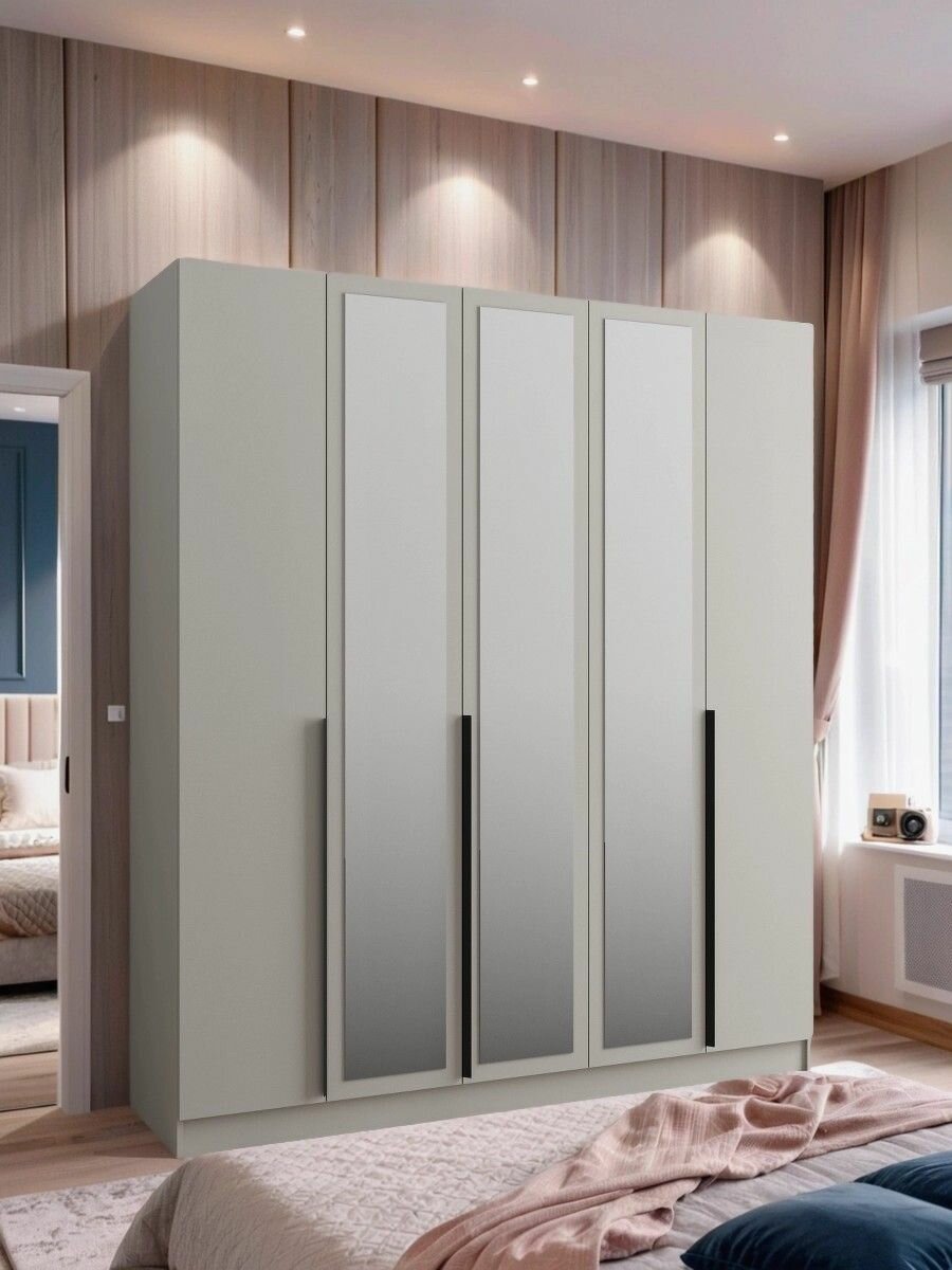 Шкаф распашной для одежды Мадрид 200 см с зеркалами кашемир; 200*220*52