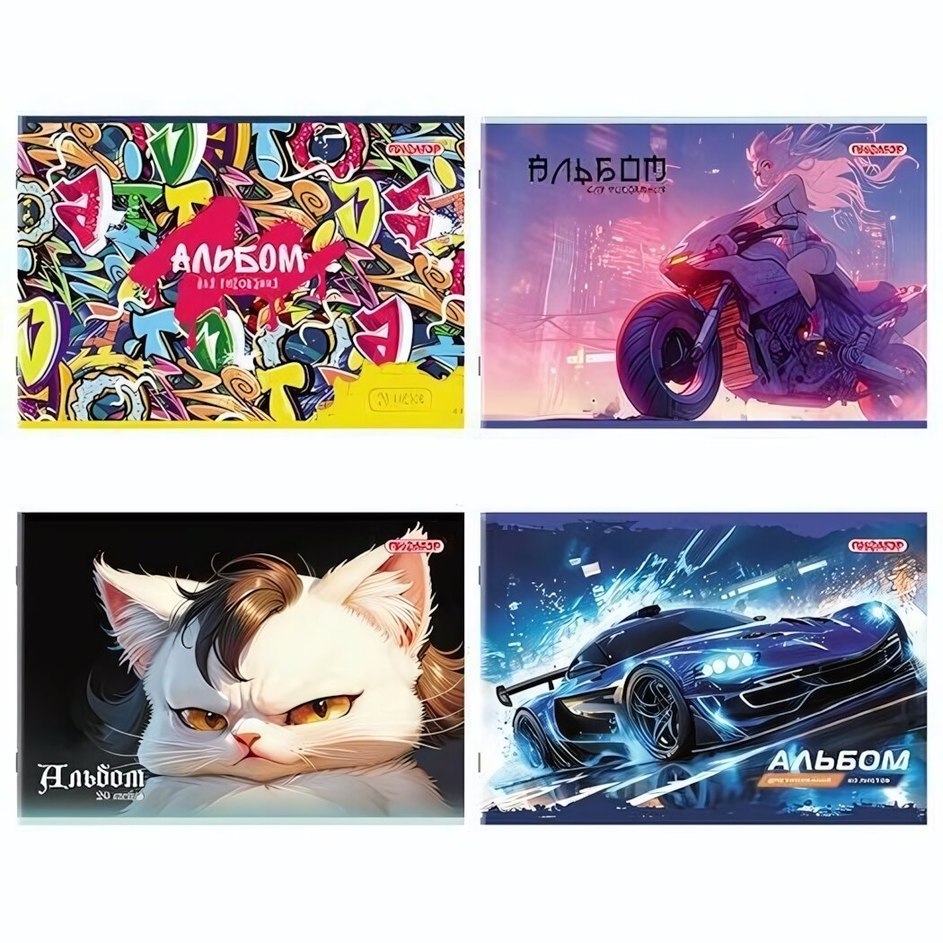 Альбом для рисования А4, 20 листов, офсетная обложка, цвет в ассортименте