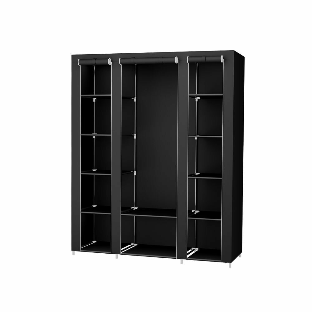 Шкаф складной SONGMICS тканевый, со штангой и полками - 150 x 45 x 175 см, черный-LSF03H